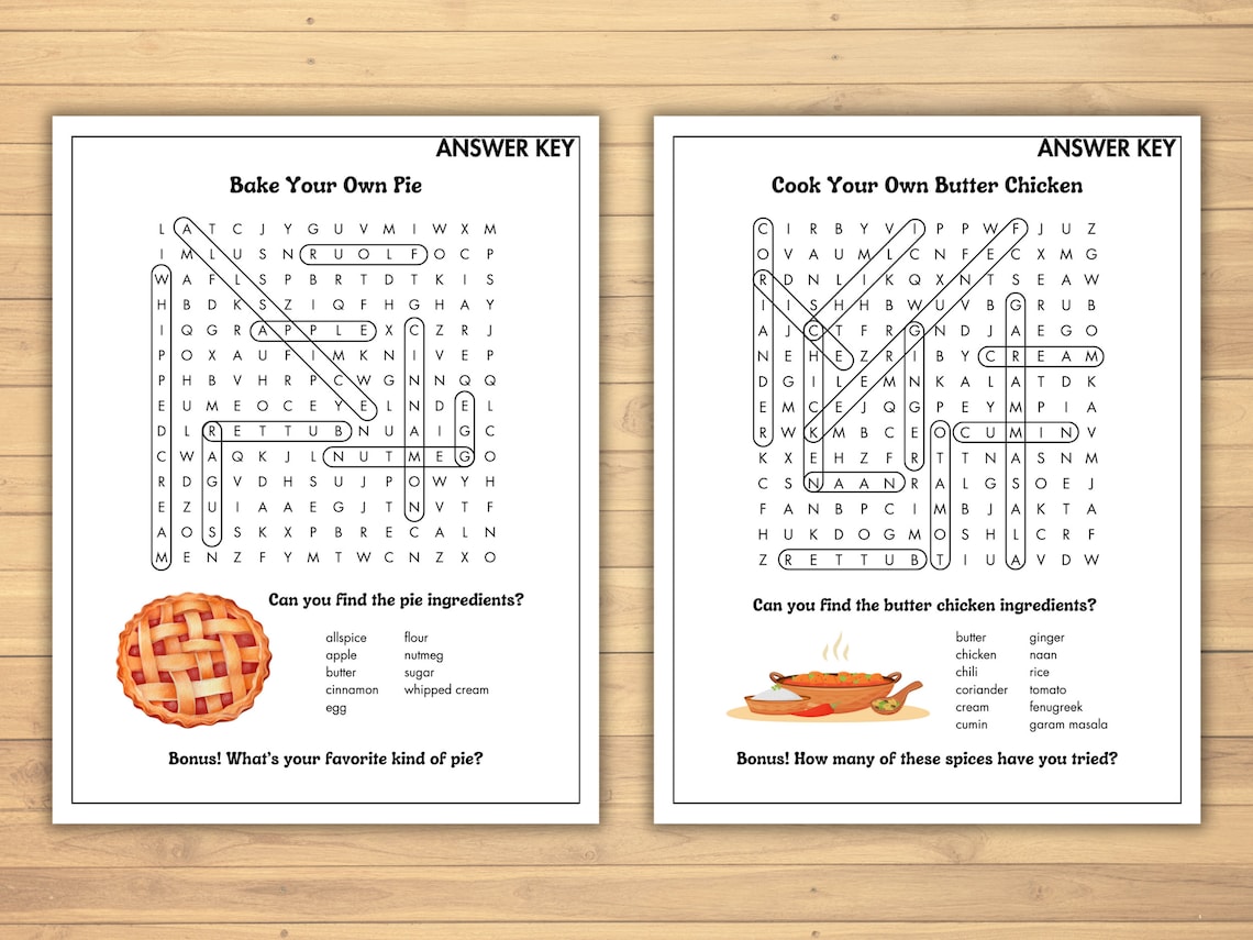 Recipe Word Search Games: 12-pack Learning Activity (digital Download ...