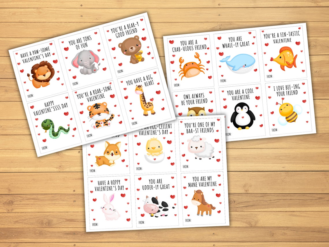 18 Pack Valentine's Day Cards Illustrated Animal Puns for Day of Love ...