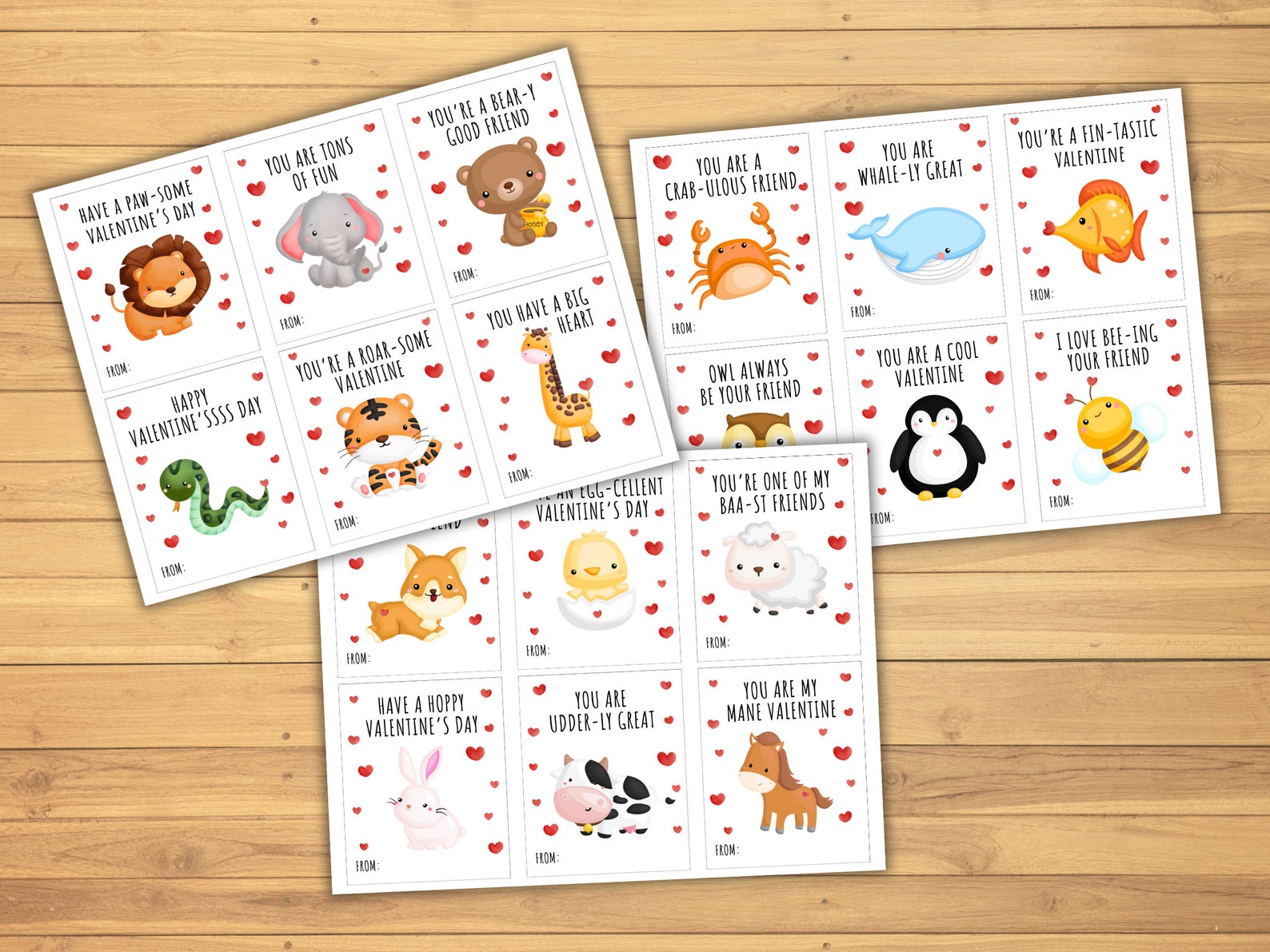 18 Pack Valentine's Day Cards Illustrated Animal Puns for Day of Love ...