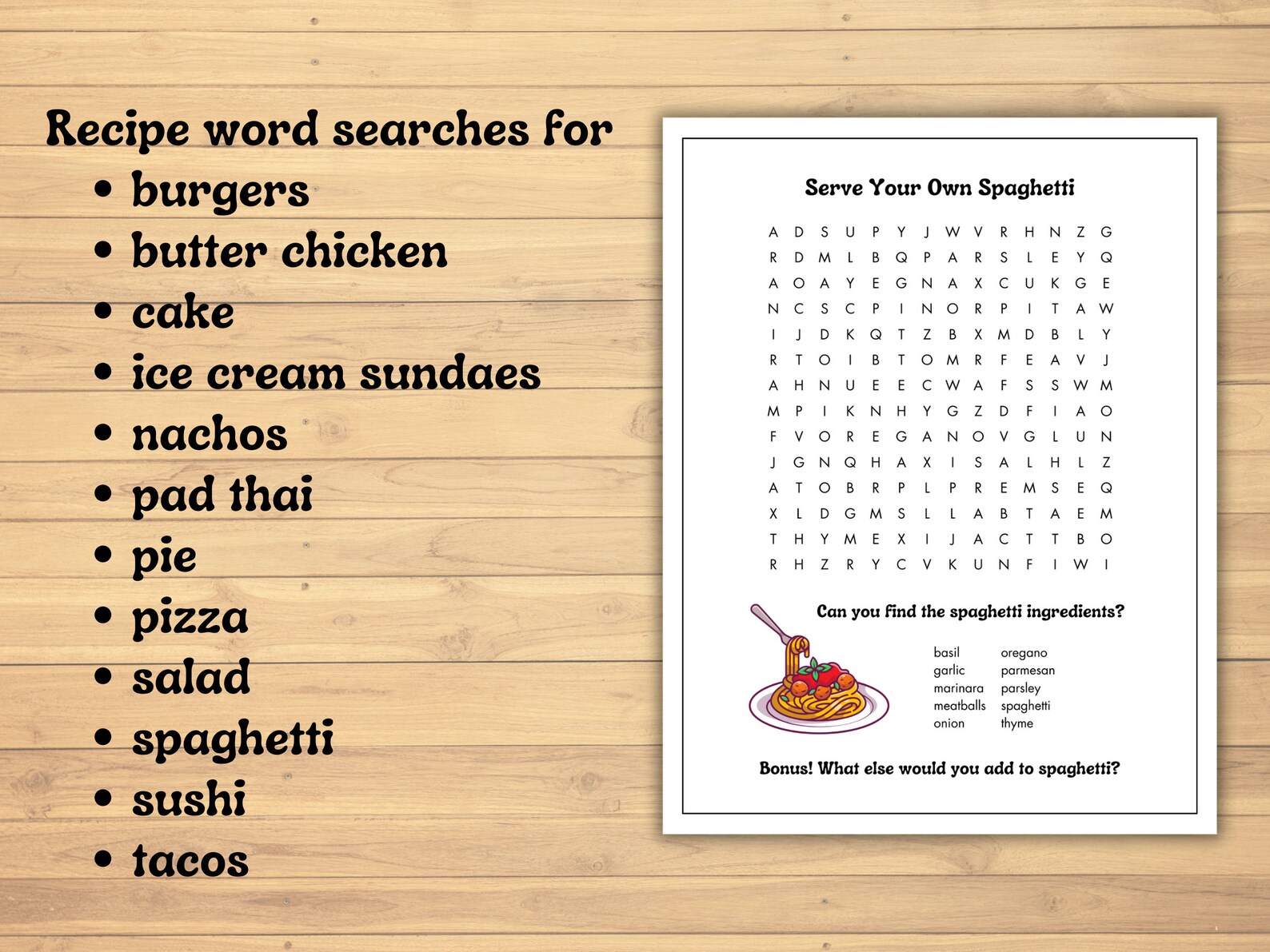Recipe Word Search Games: 12-pack Learning Activity (digital Download ...
