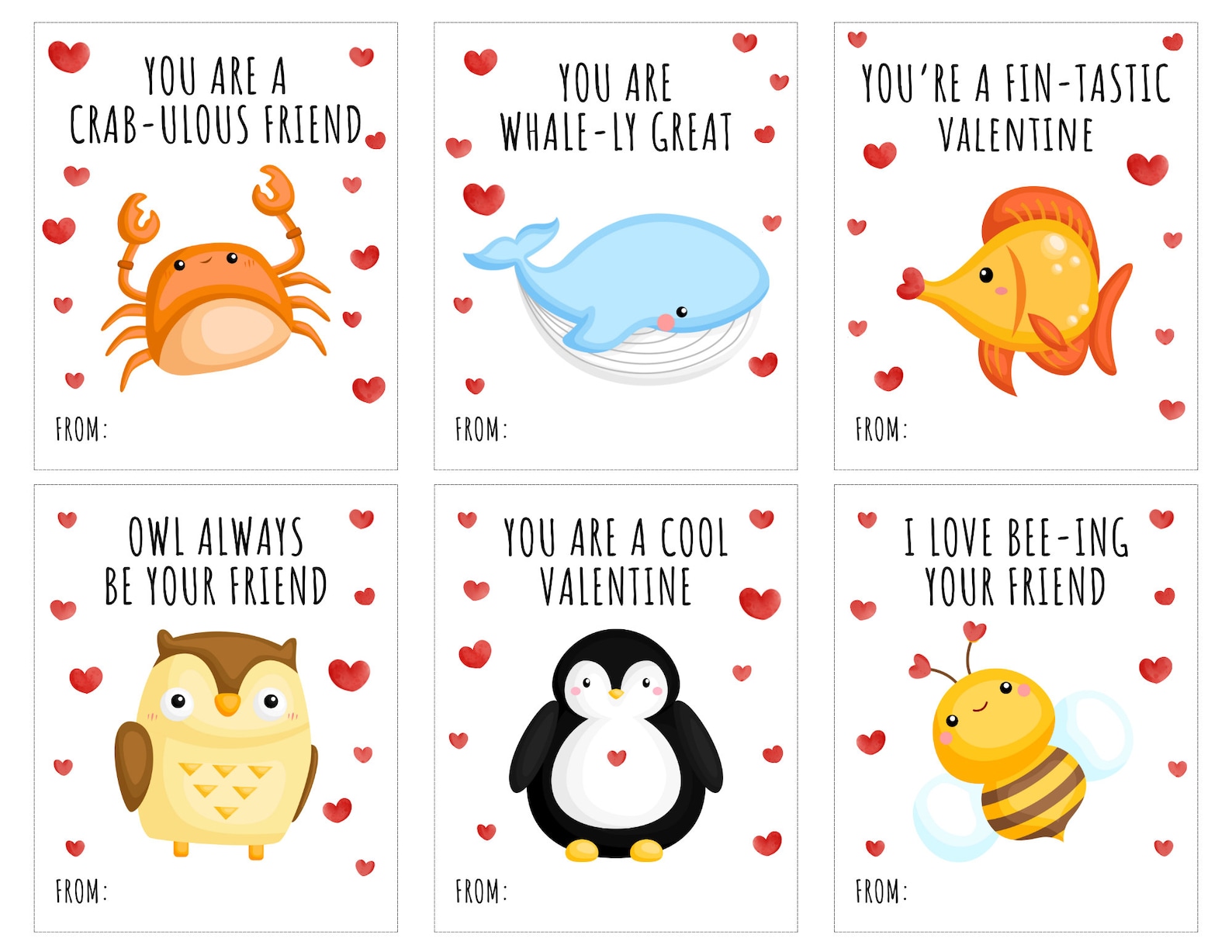 18 Pack Valentine's Day Cards Illustrated Animal Puns for Day of Love ...