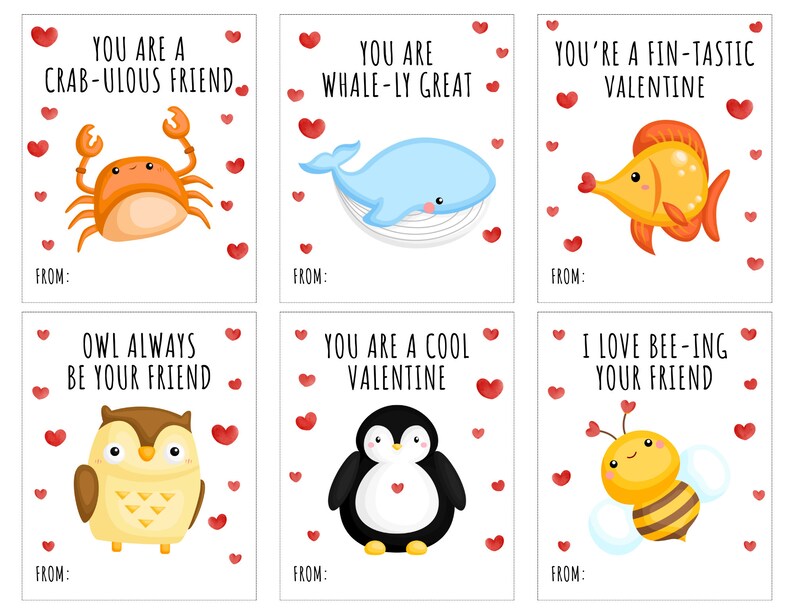 18 Pack Valentine's Day Cards Illustrated Animal Puns for Day of Love ...