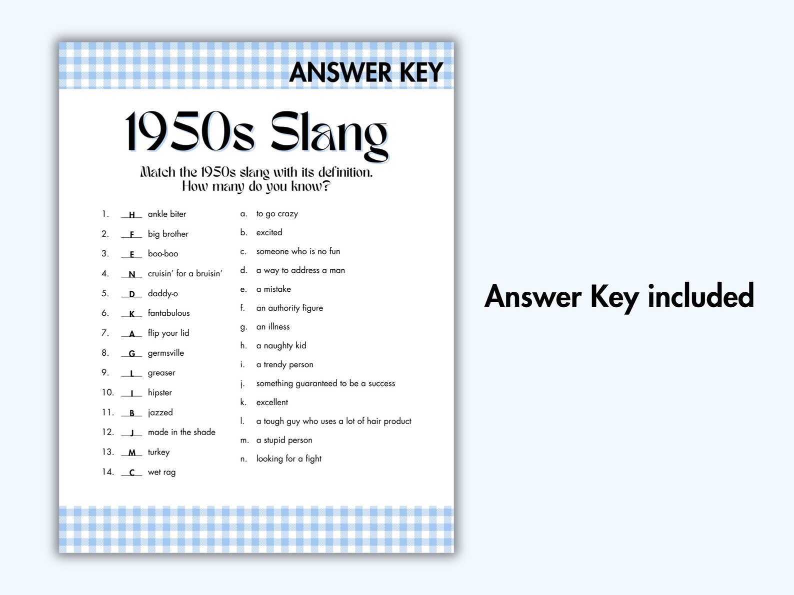 1950s Trivia Slang Game | Play With Kids and Adults | Digital Printable ...