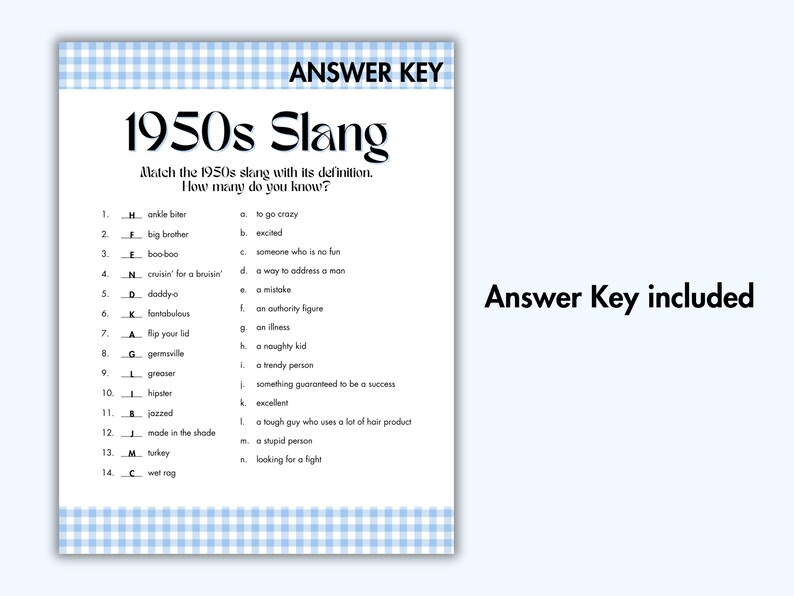 1950s Slang Trivia Game | Family Friendly Activity (digital Download ...