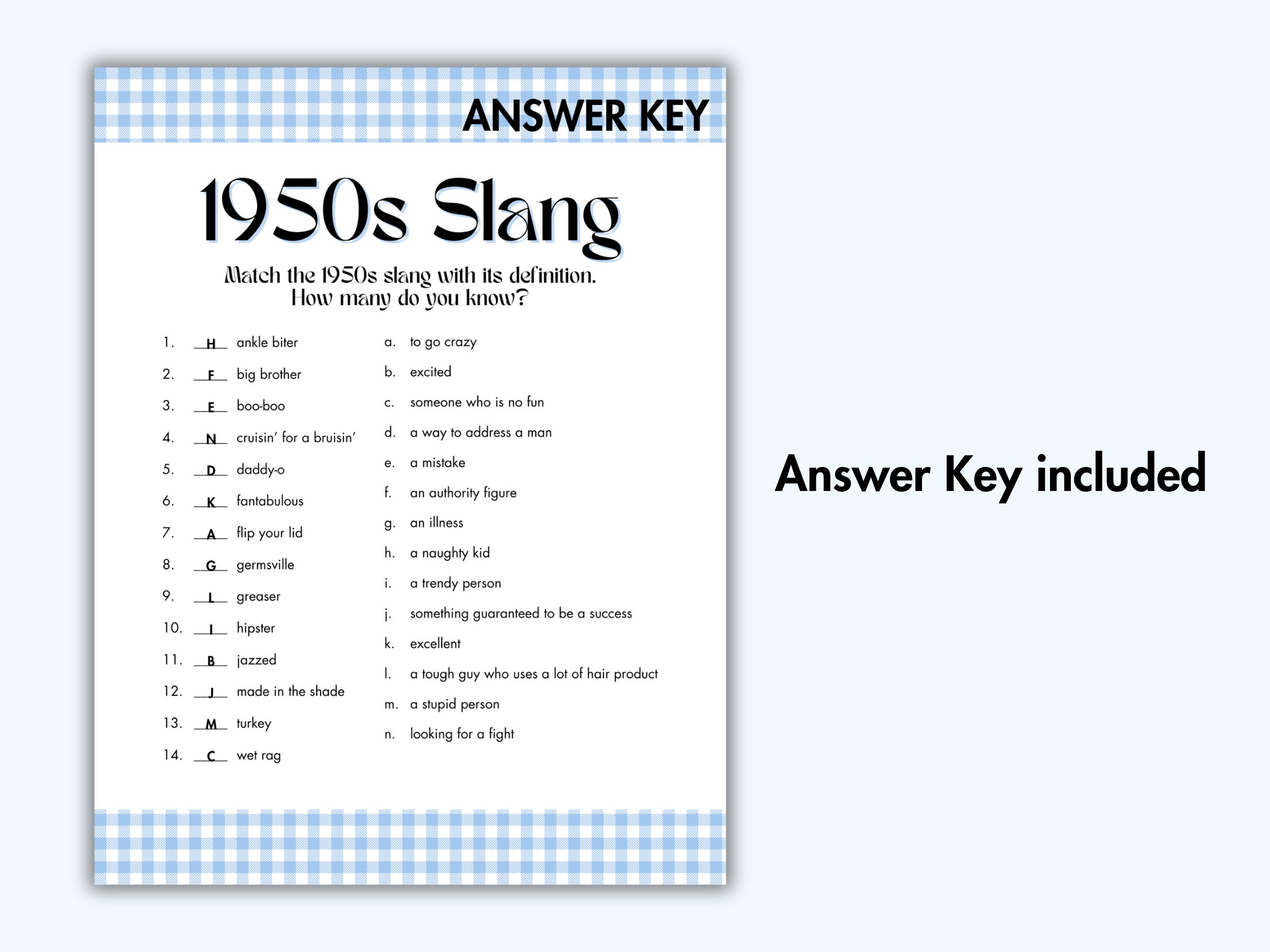 1950s Trivia Slang Game | Play With Kids and Adults | Digital Printable ...