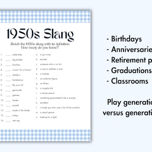 1950s Slang Trivia Game | Family Friendly Activity (digital Download ...