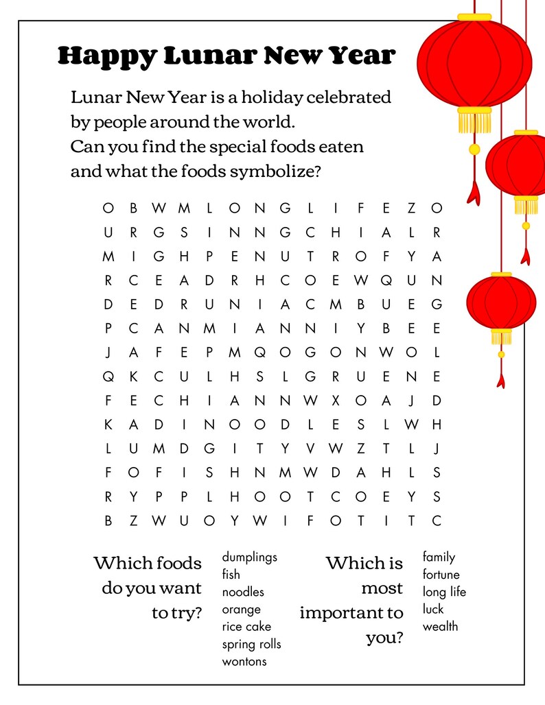 Lunar New Year Word Search | Download and Print | Learning Word ...
