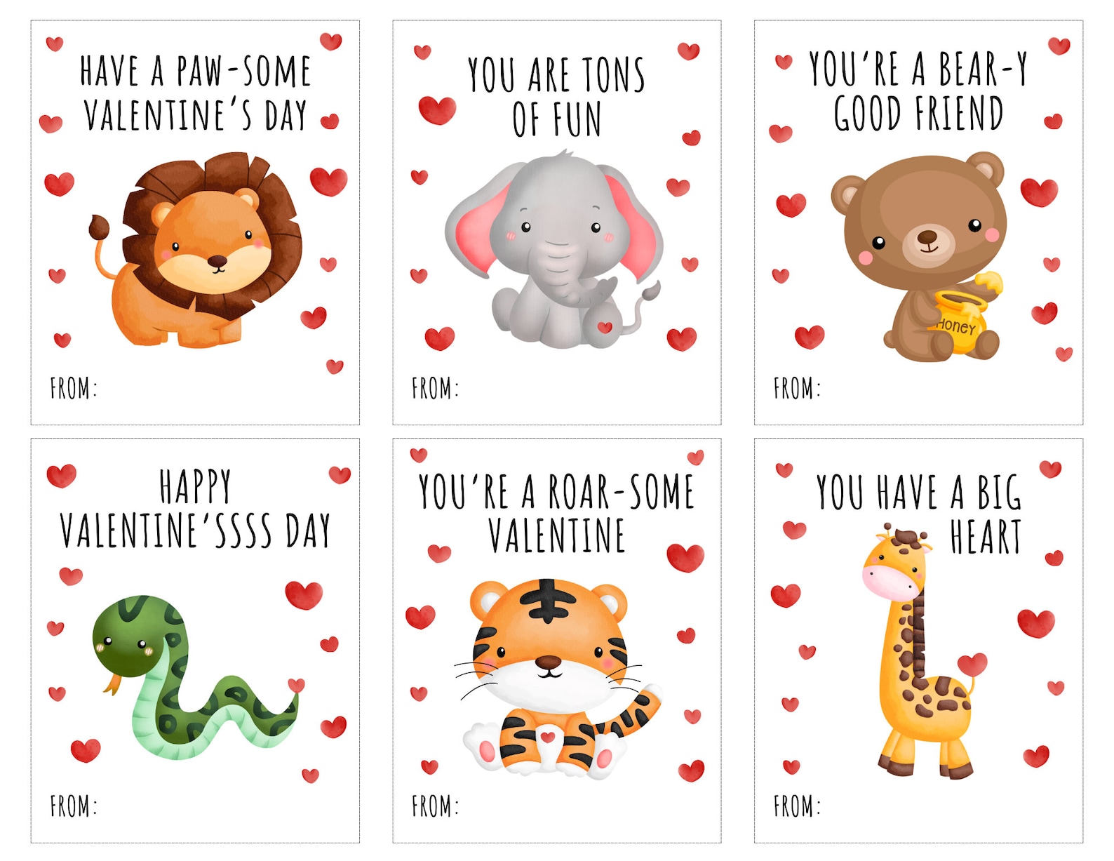 18 Pack Valentine's Day Cards Illustrated Animal Puns for Day of Love ...