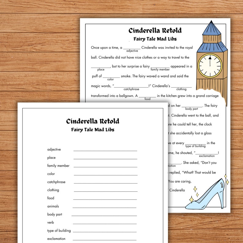 Fairy Tale Mad Libs Cinderella Retold Download and Print Learning Word ...