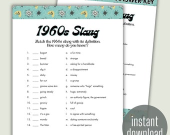 1950s Trivia Slang Game | Play With Kids and Adults | Digital Printable ...