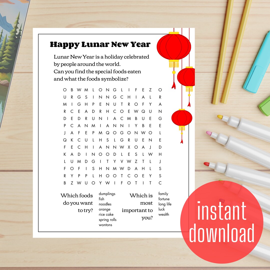 Lunar New Year Word Search Download and Print Learning Word Activity ...