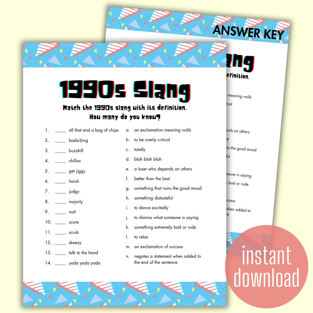 1990s Trivia Slang Game | Play With Kids and Adults | Digital Printable ...