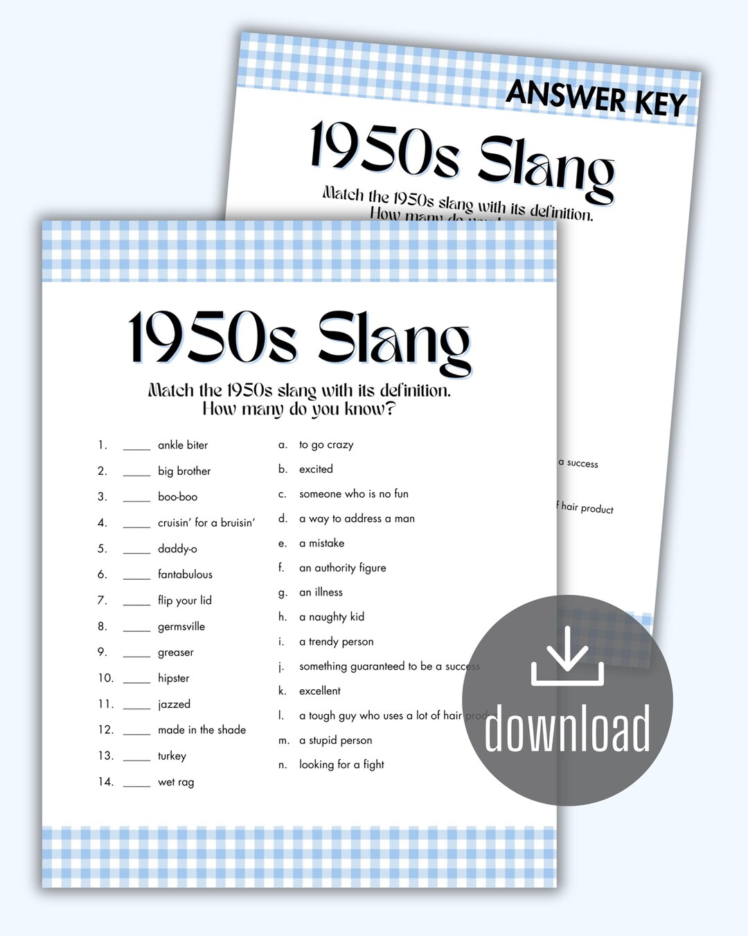1950s Slang Trivia Game | Family Friendly Activity (digital Download ...