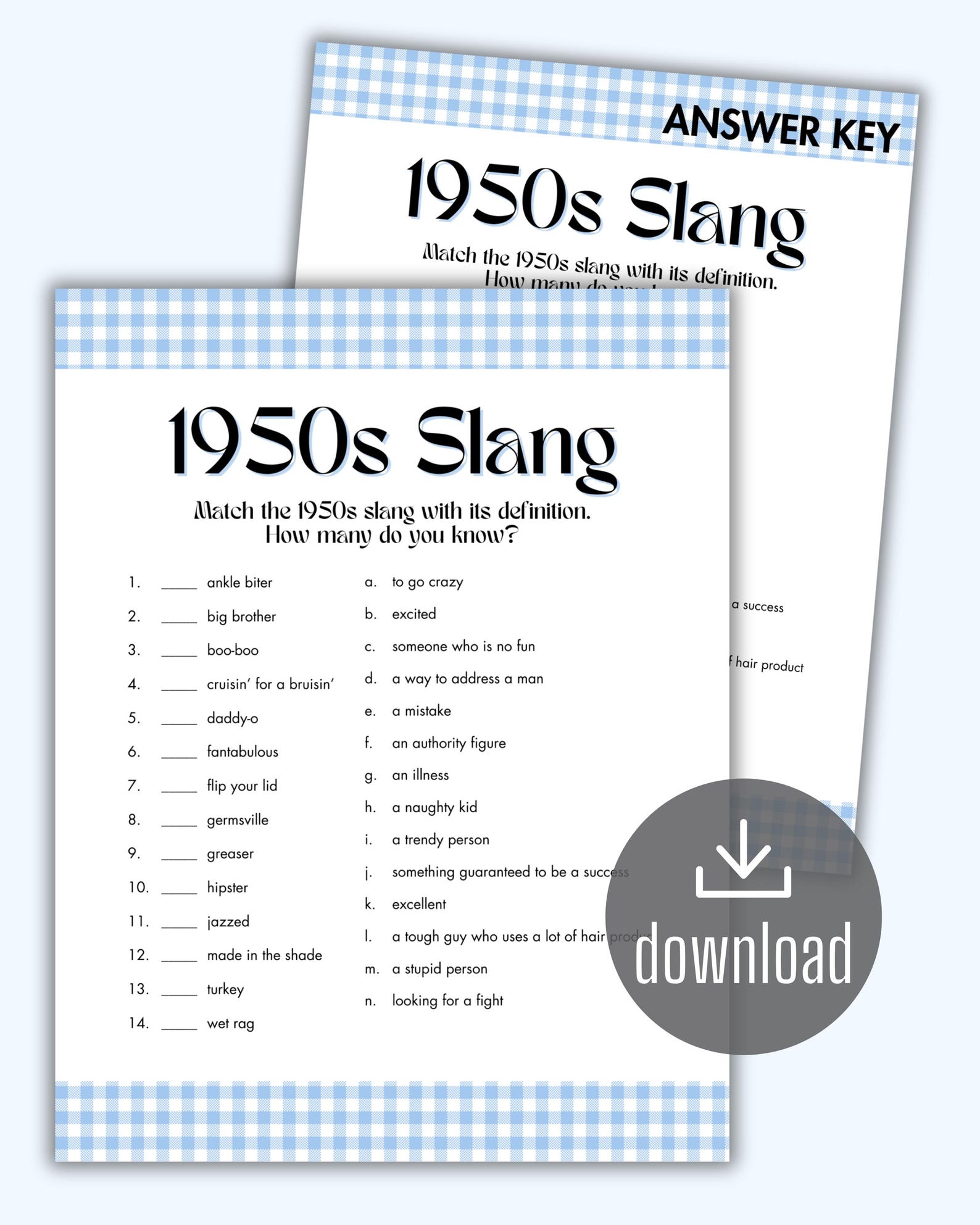 1950s Slang Trivia Game | Family Friendly Activity (digital Download ...
