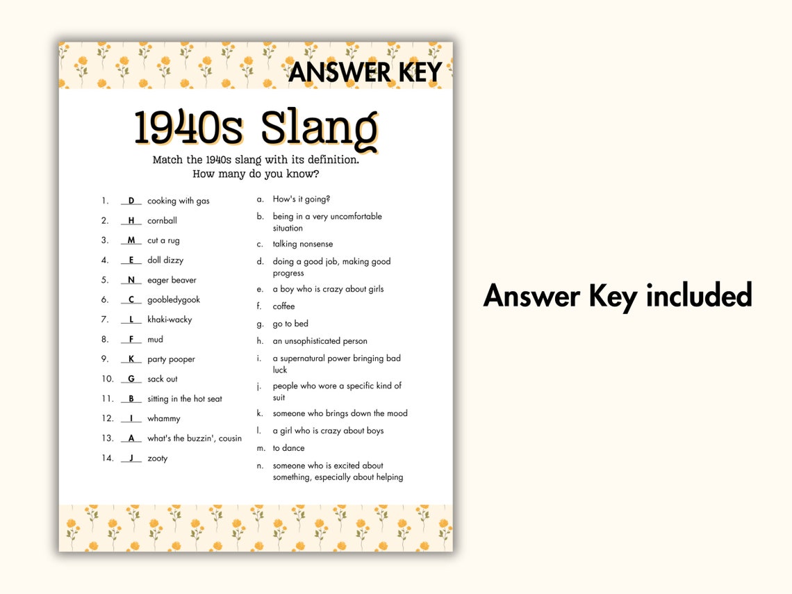 1940s Trivia Slang Game | Play With Kids and Adults | Digital Printable ...