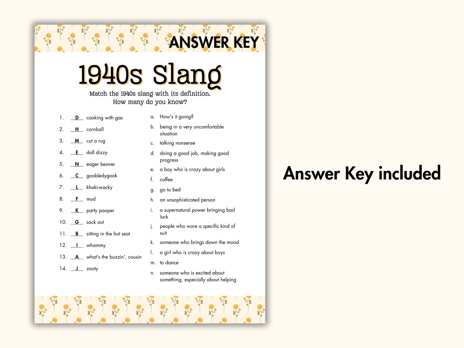 1940s Trivia Slang Game | Play With Kids and Adults | Digital Printable ...