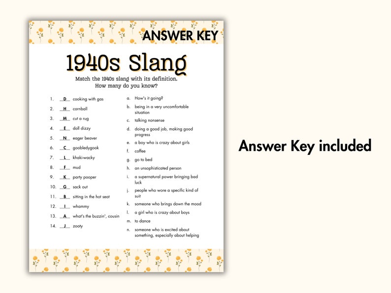 1940s Trivia Slang Game | Play With Kids and Adults | Digital Printable ...