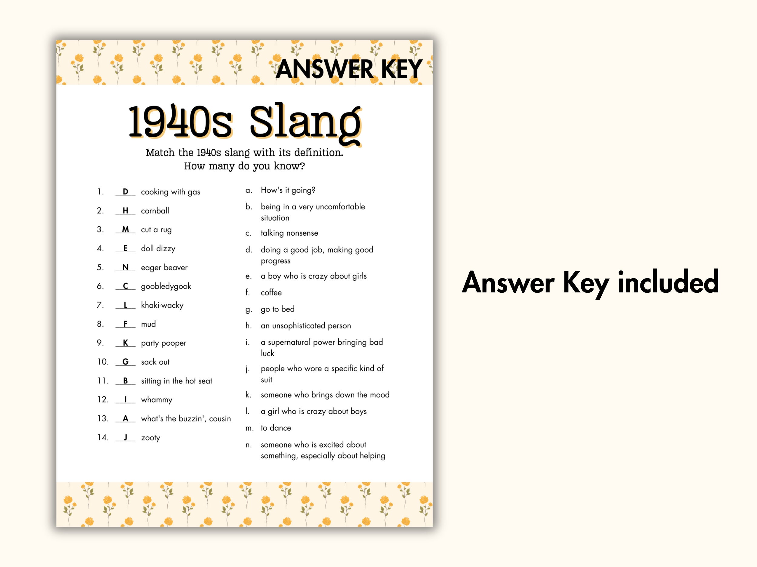 1940s Trivia Slang Game | Play With Kids and Adults | Digital Printable ...