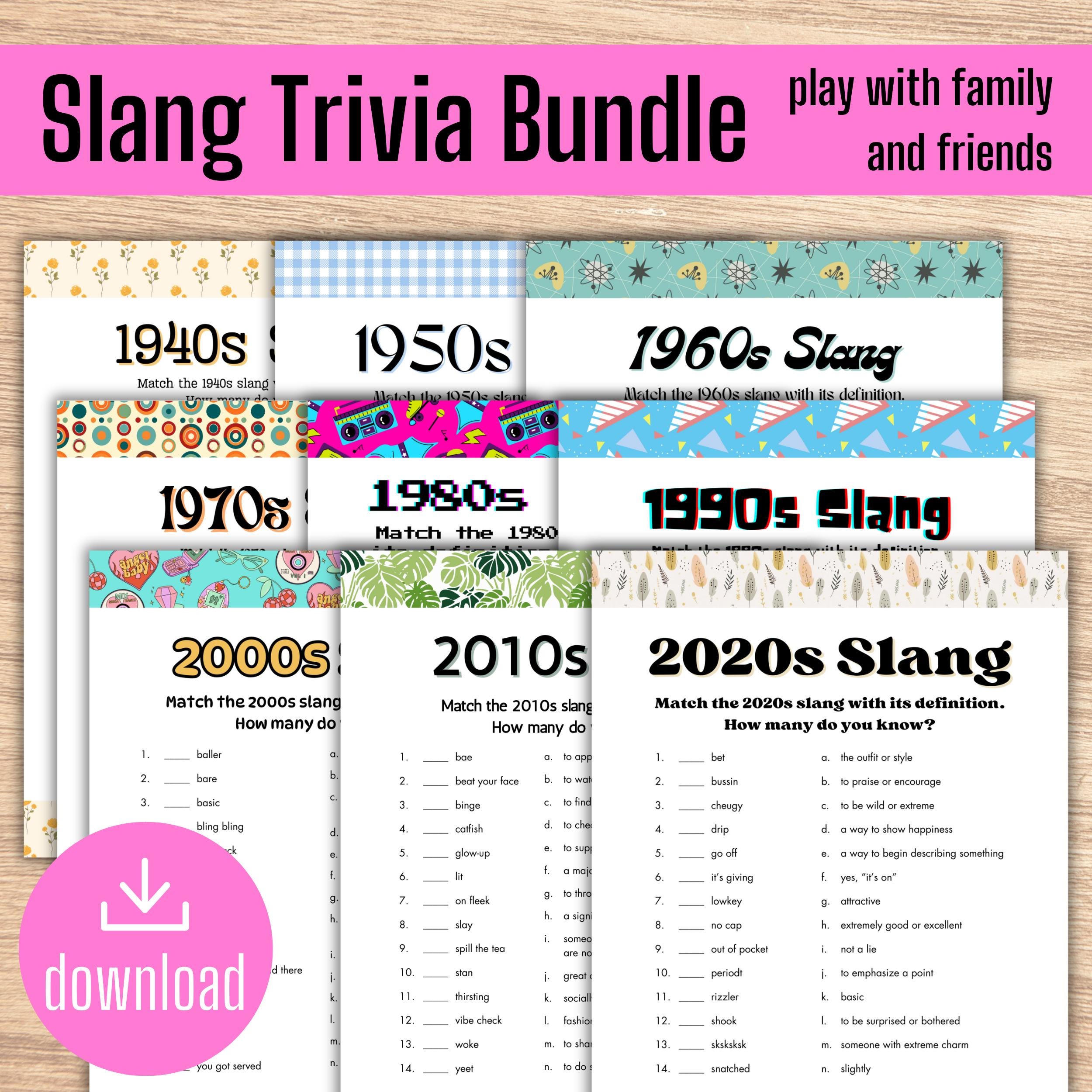 Slang by the Decades Trivia Game Bundle | Family Friendly Activity ...