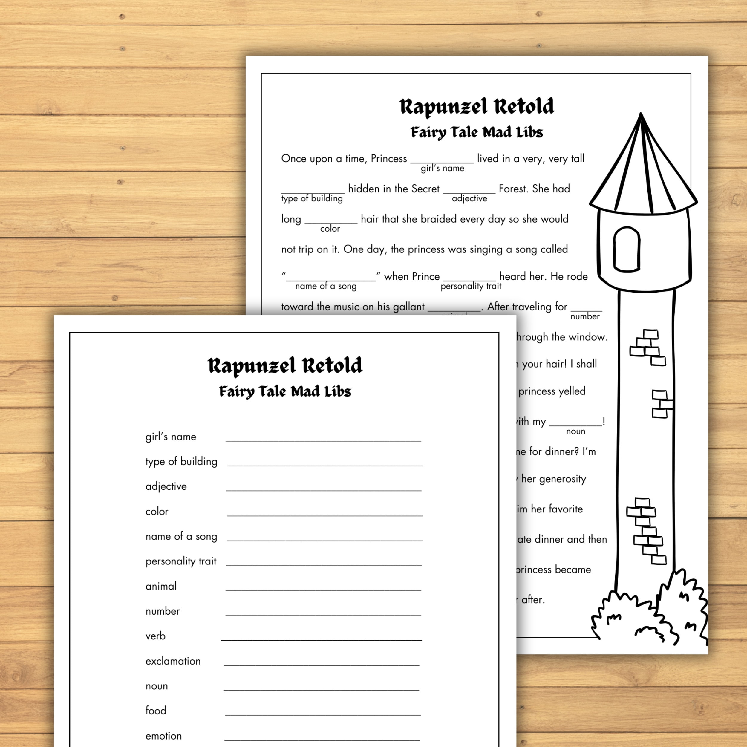 Fairy Tale Mad Libs Rapunzel Retold Download and Print Learning Word ...