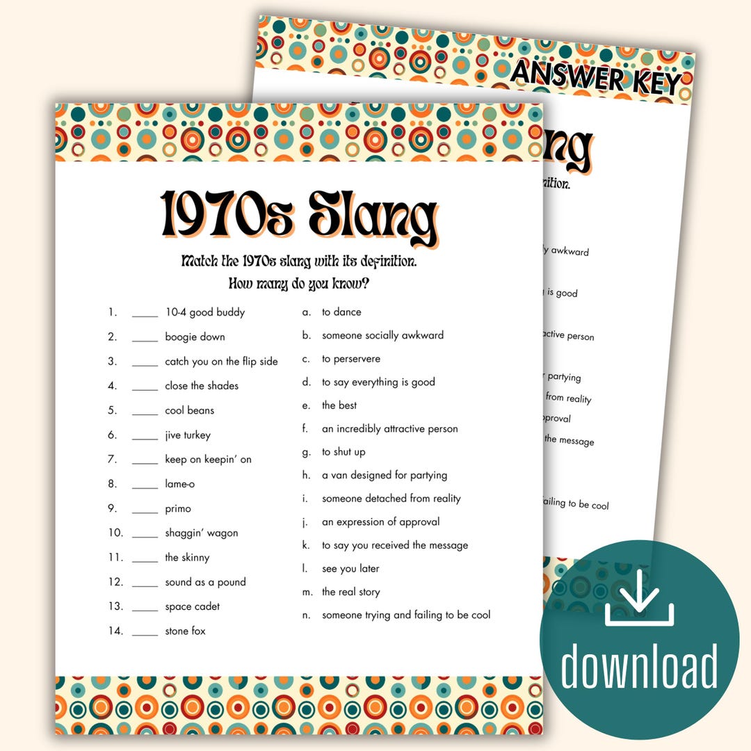 1970s Trivia Slang Game | Play With Kids and Adults | Digital Printable ...