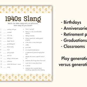 1940s Trivia Slang Game | Play With Kids and Adults | Digital Printable ...