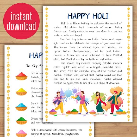 Holi Festival of Color Signs Telecharger et imprimer Activite d apprentissage des fetes culturelles hindoues indiennes pour les enfants les parents et les enseignants Etsy France