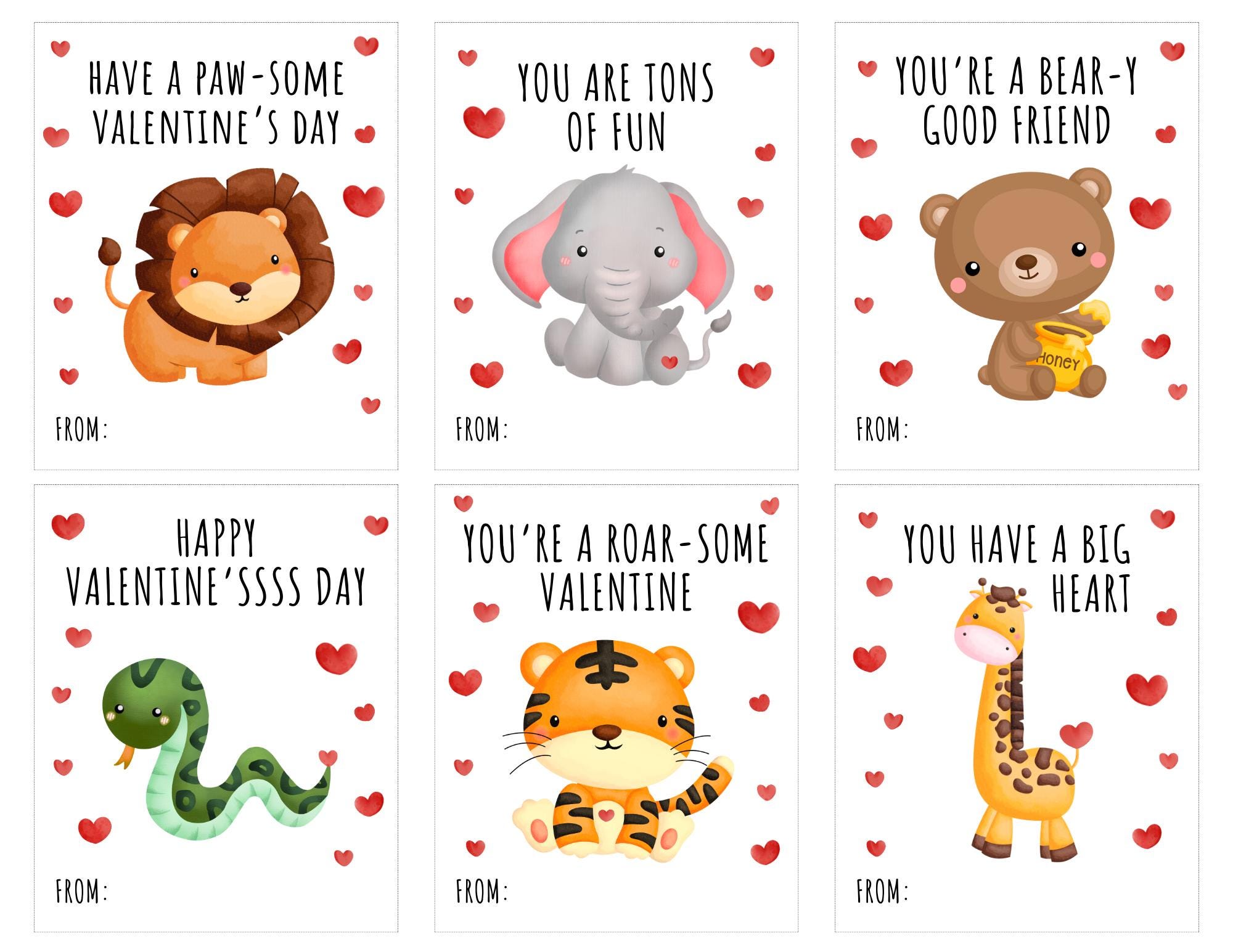 18 Pack Valentine's Day Cards | Illustrated Animal Puns for Day of Love ...