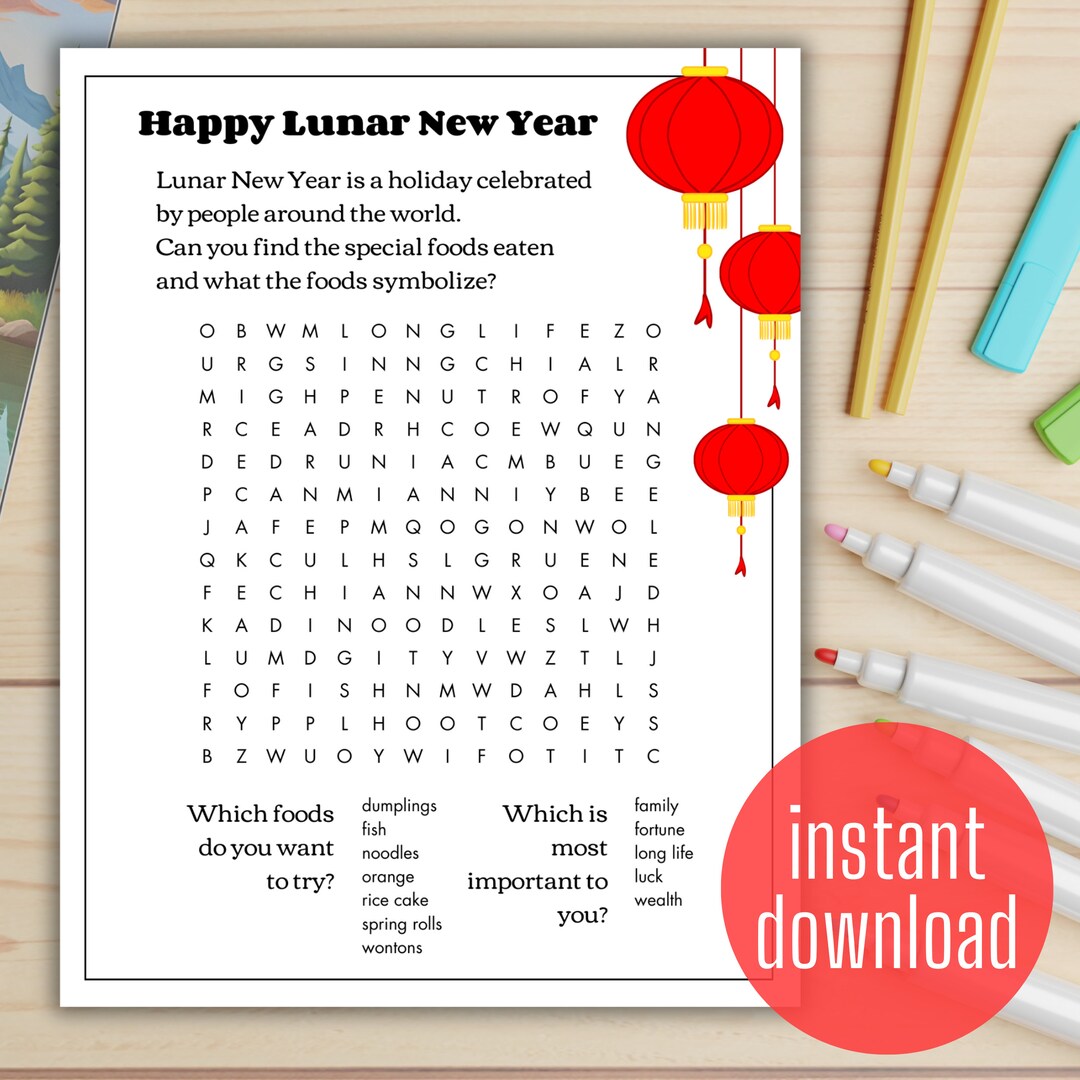 Lunar New Year Word Search | Download and Print | Learning Word ...