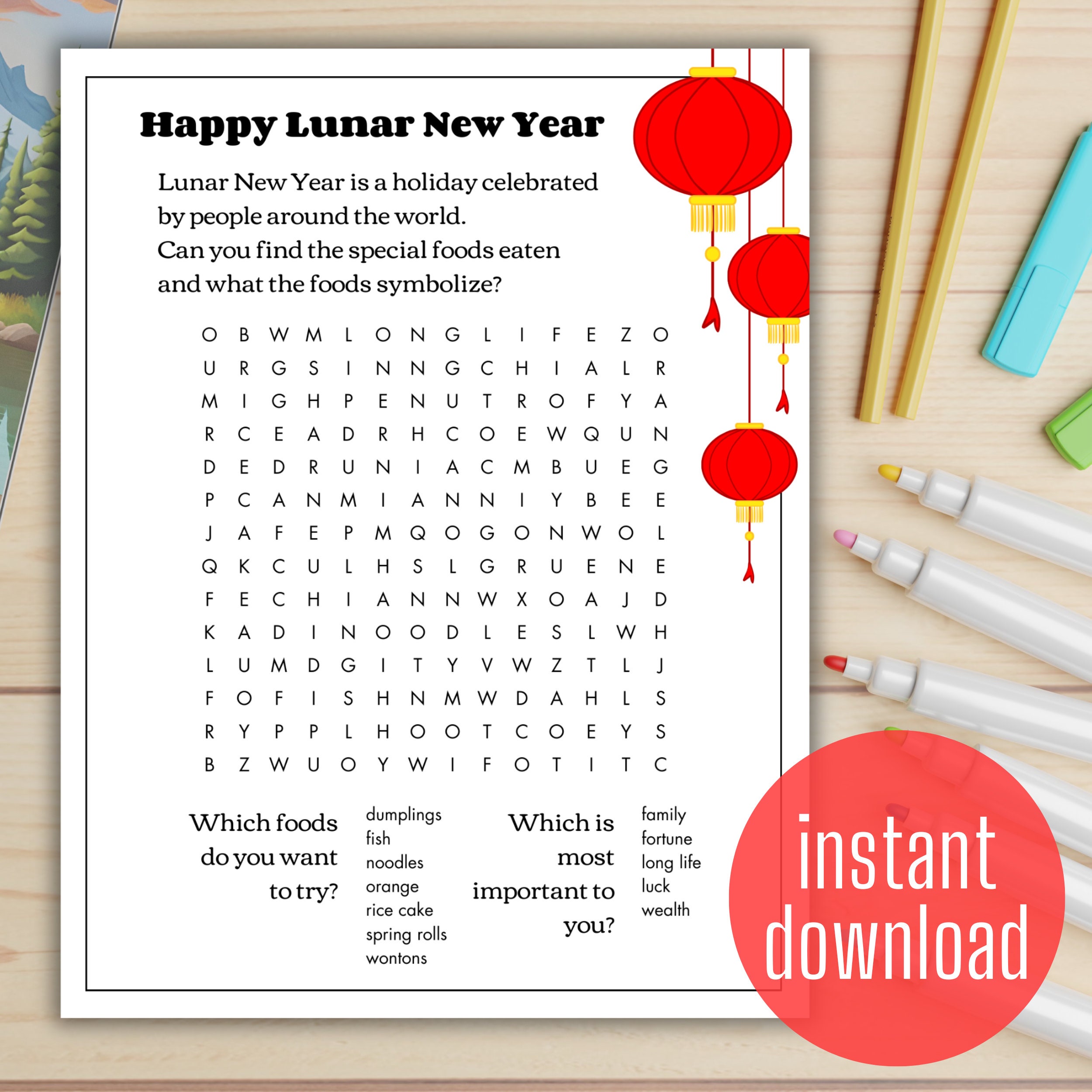 Lunar New Year Word Search | Download and Print | Learning Word ...