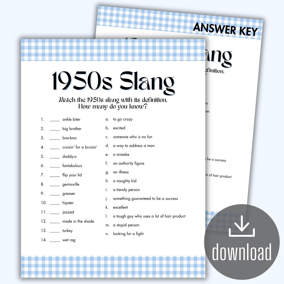 1950s Slang Trivia Game | Family Friendly Activity (digital Download ...