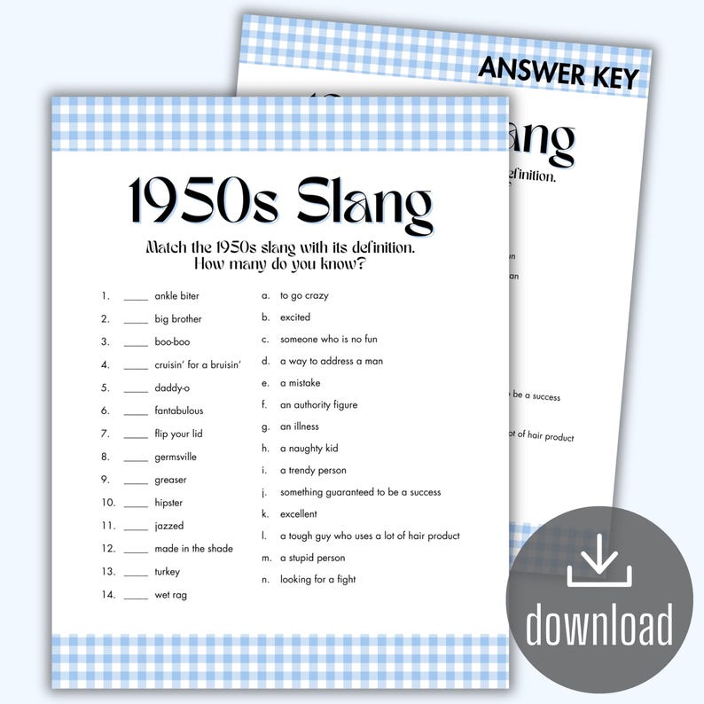 1950s Slang Trivia Game | Family Friendly Activity (digital Download ...