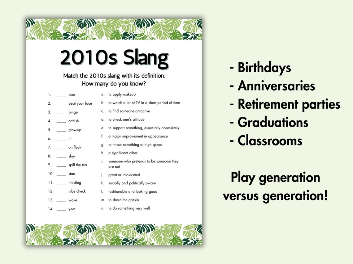 2010s Trivia Slang Game | Play With Kids and Adults | Digital Printable ...