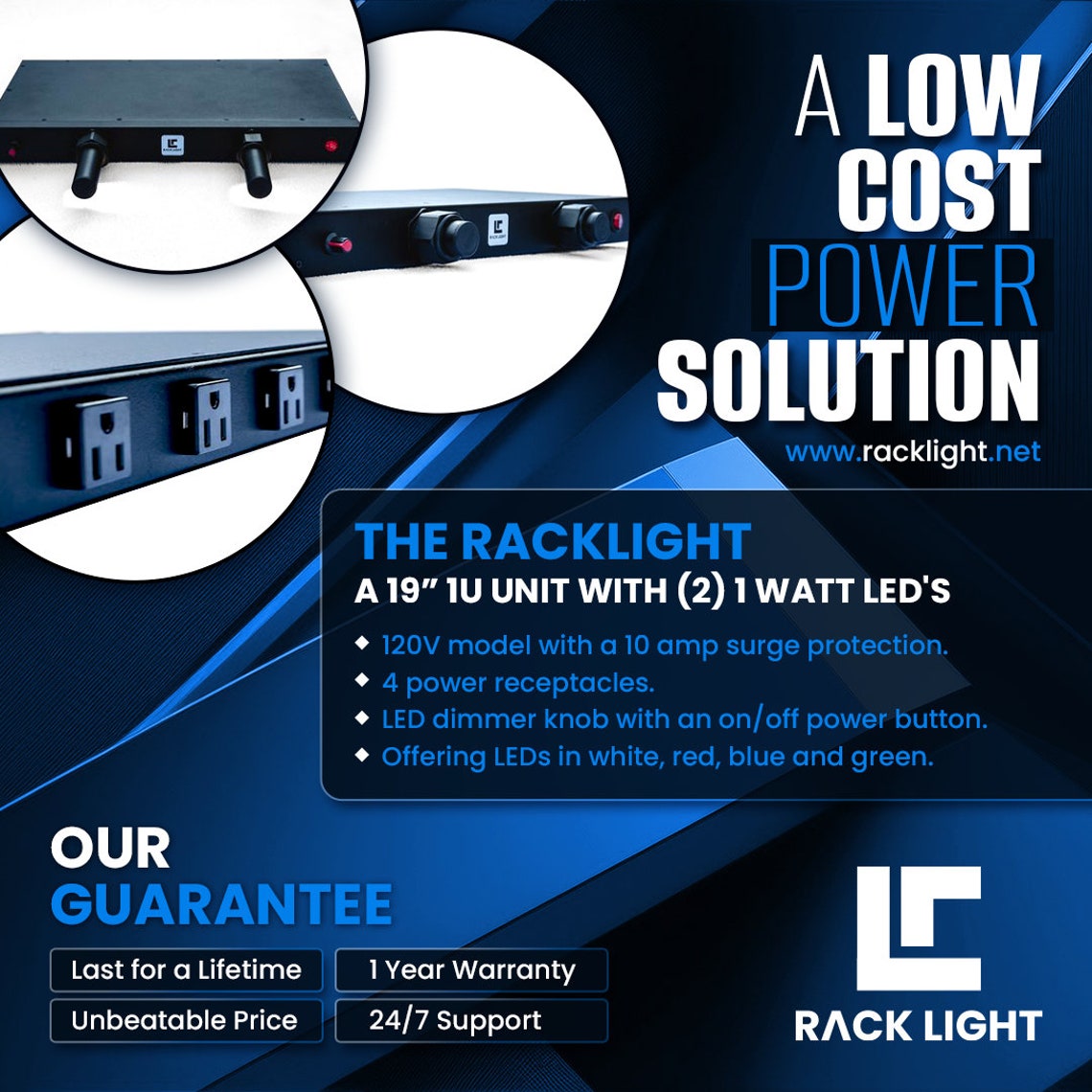 Racklight 19" 1U 4 Outlet Surge Protector With LED Lights and Dimmer - Etsy
