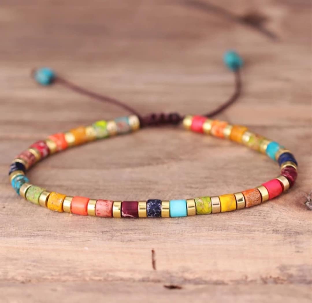Multicolored Jasper Rainbow Jasper Tile Bracelet Boho Ethnic Natural ...