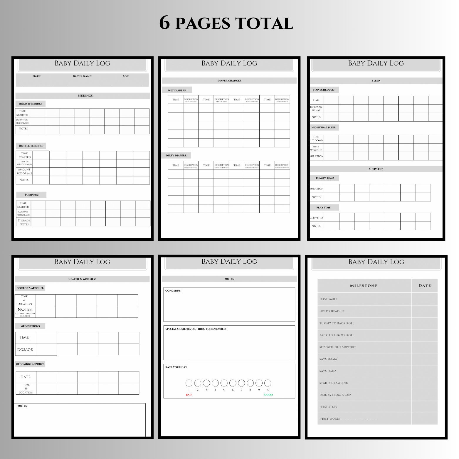 Daily Baby Log, Printable Baby Log, Newborn Daily Log, Infant Daily Log ...