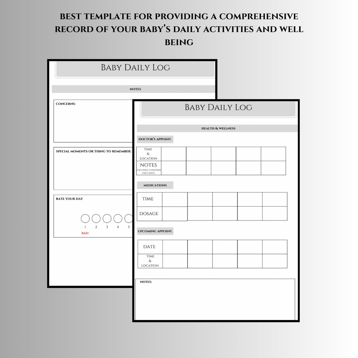 Daily Baby Log, Printable Baby Log, Newborn Daily Log, Infant Daily Log ...