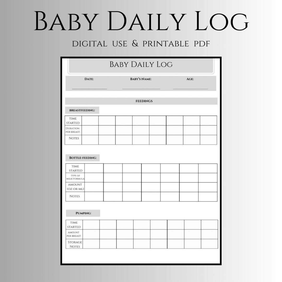 Daily Baby Log, Printable Baby Log, Newborn Daily Log, Infant Daily Log ...