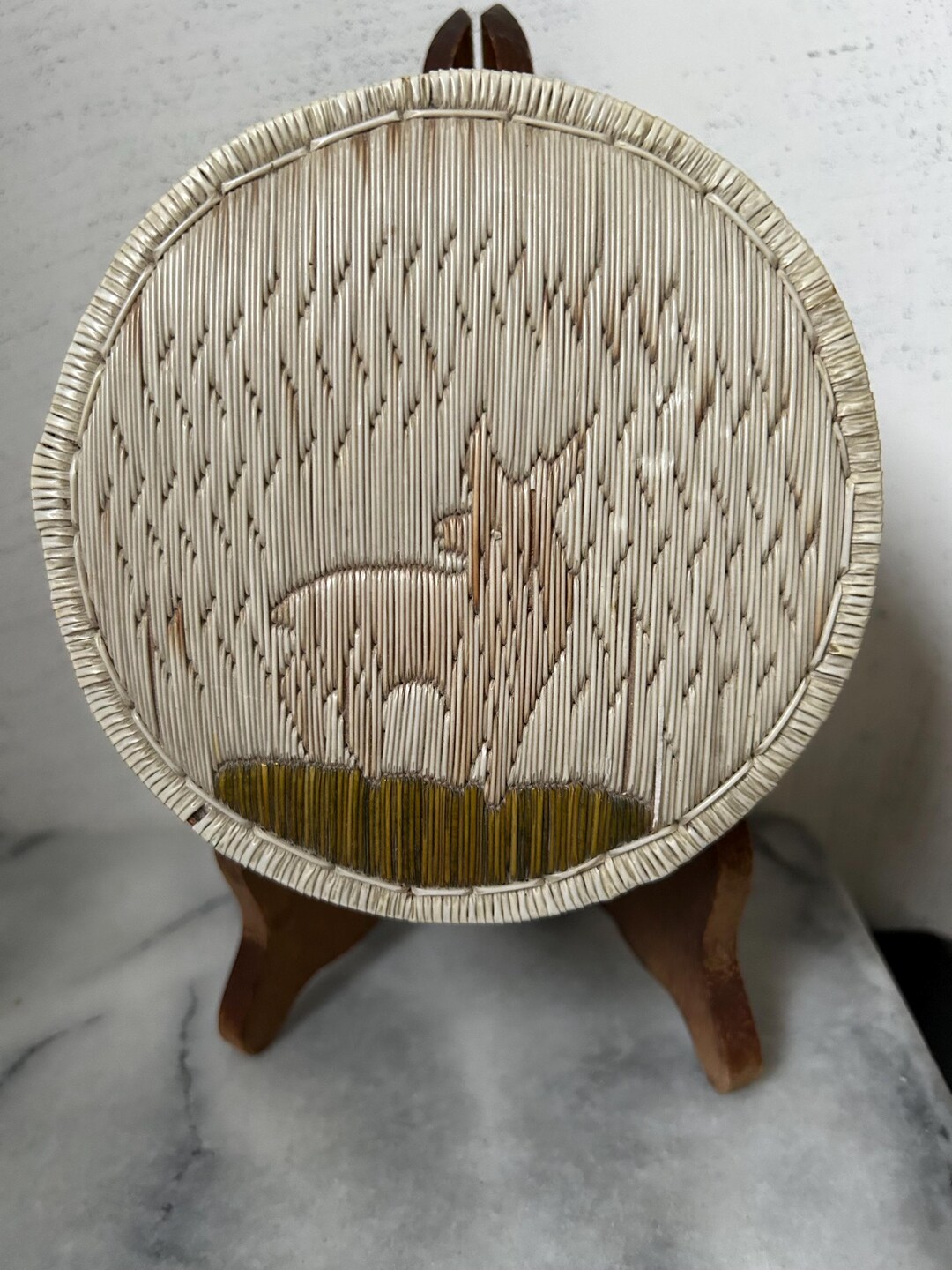 Vintage Handmade Porcupine Quill and Birch Bark Indigenous Round Lidded ...