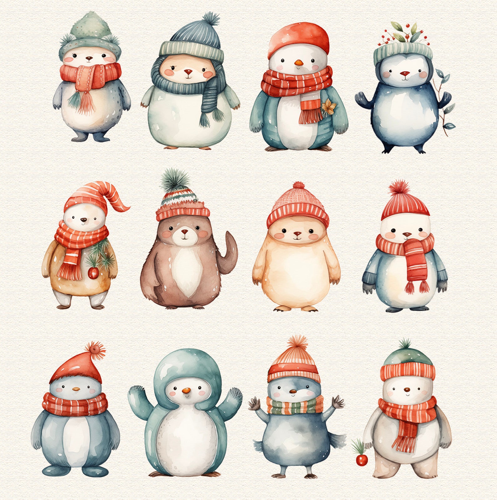 Christmas Winter Animals Clipart, Winter Holidays Watercolor Png ...