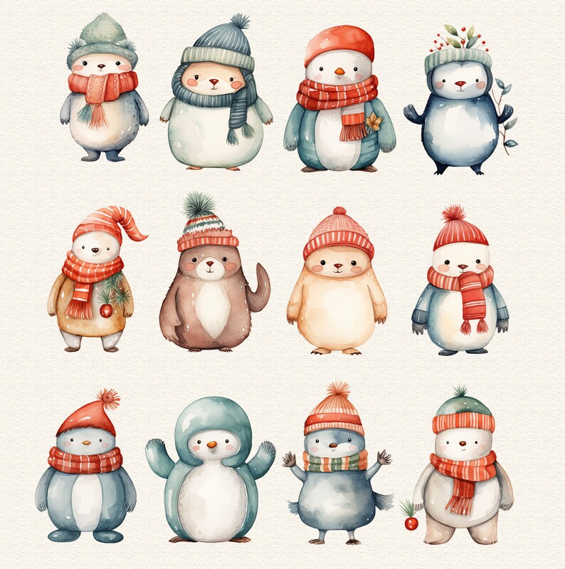 Christmas Winter Animals Clipart, Winter Holidays Watercolor Png ...