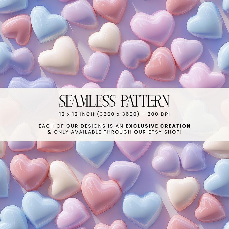 3D Candy Hearts Seamless Digital Paper, Pink Purple Heart Digital Paper ...