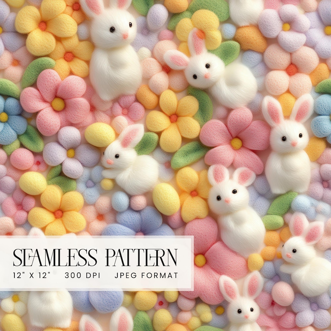 3D Fluffy Bunnies Seamless Digital Paper, Scrapbooking, Cute Seamless ...