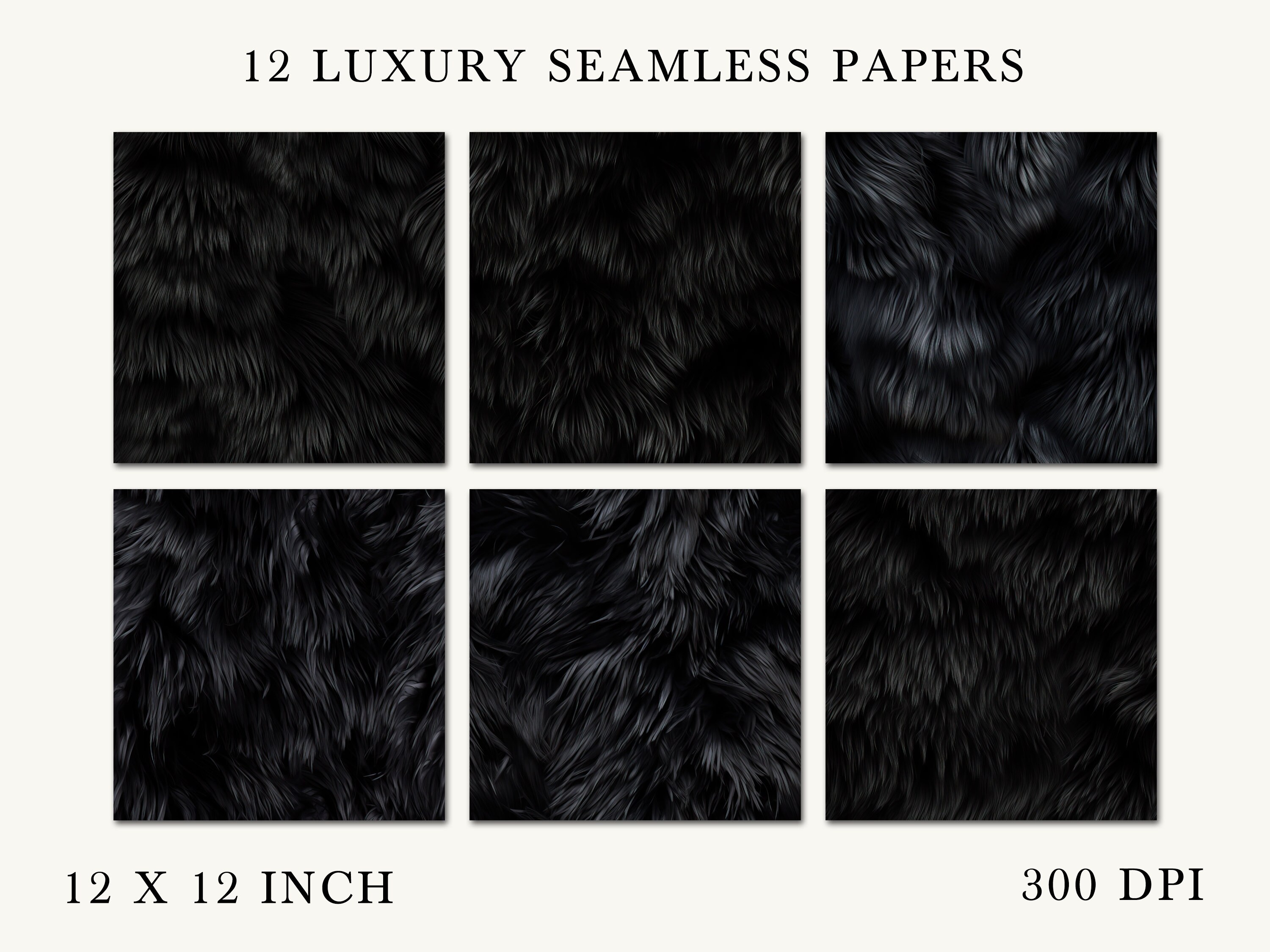 Black Animal Fur Fabric Seamless Digital Papers, Hair Textures, Soft ...