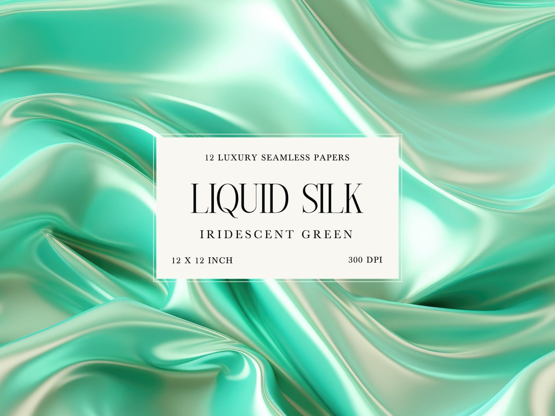 Iridescent Green Liquid Silk Seamless Digital Papers, Metallic Fabric ...