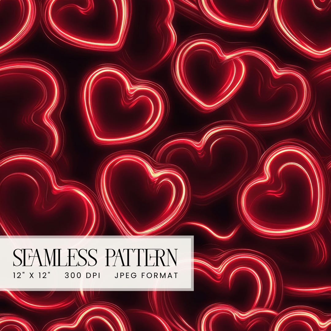 3D Red Neon Lights Hearts Digital Paper, Love Hearts Digital Paper for ...