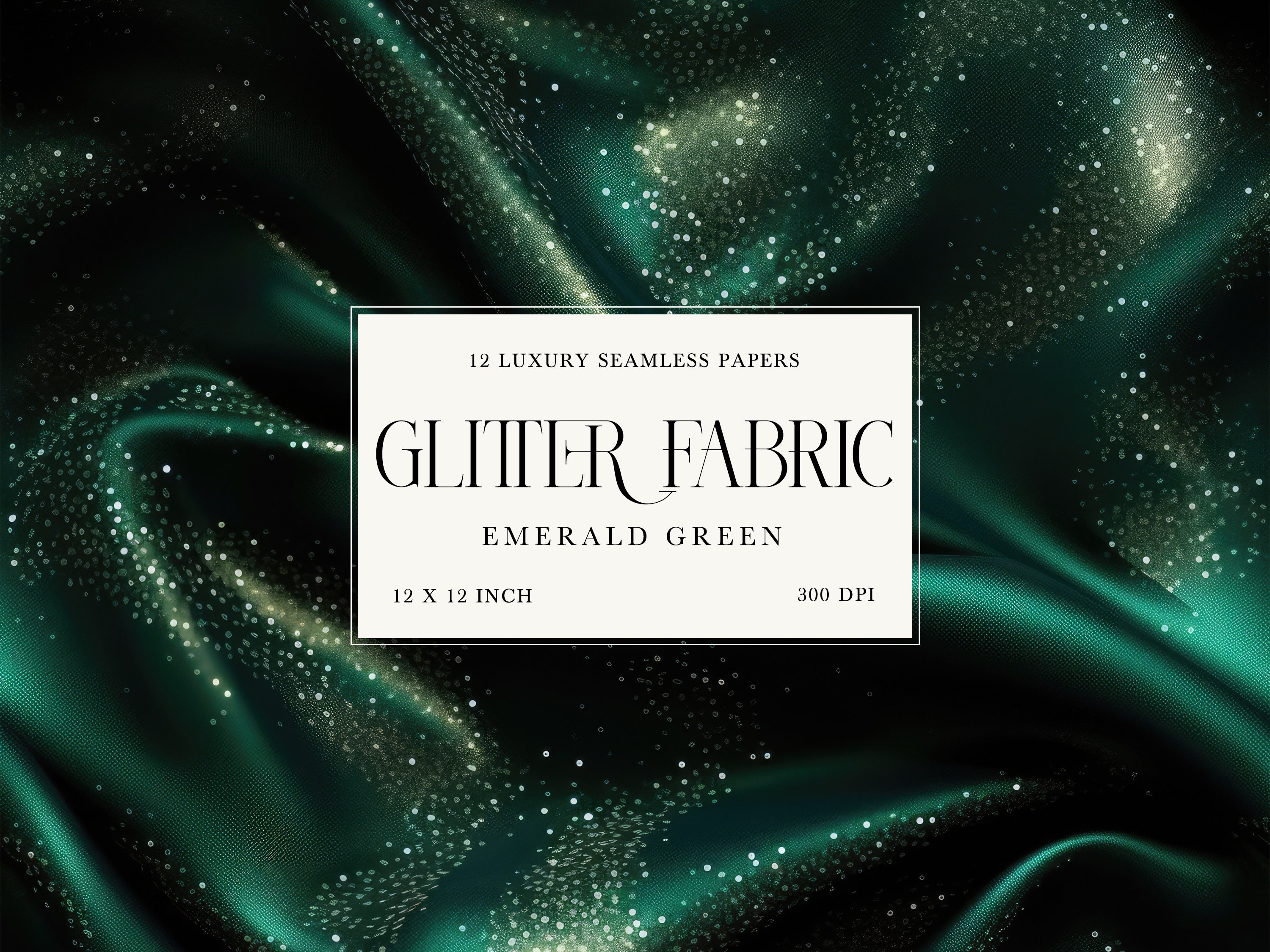 Emerald Green Glitter Fabric Seamless Digital Papers, Metallic Sparkle ...