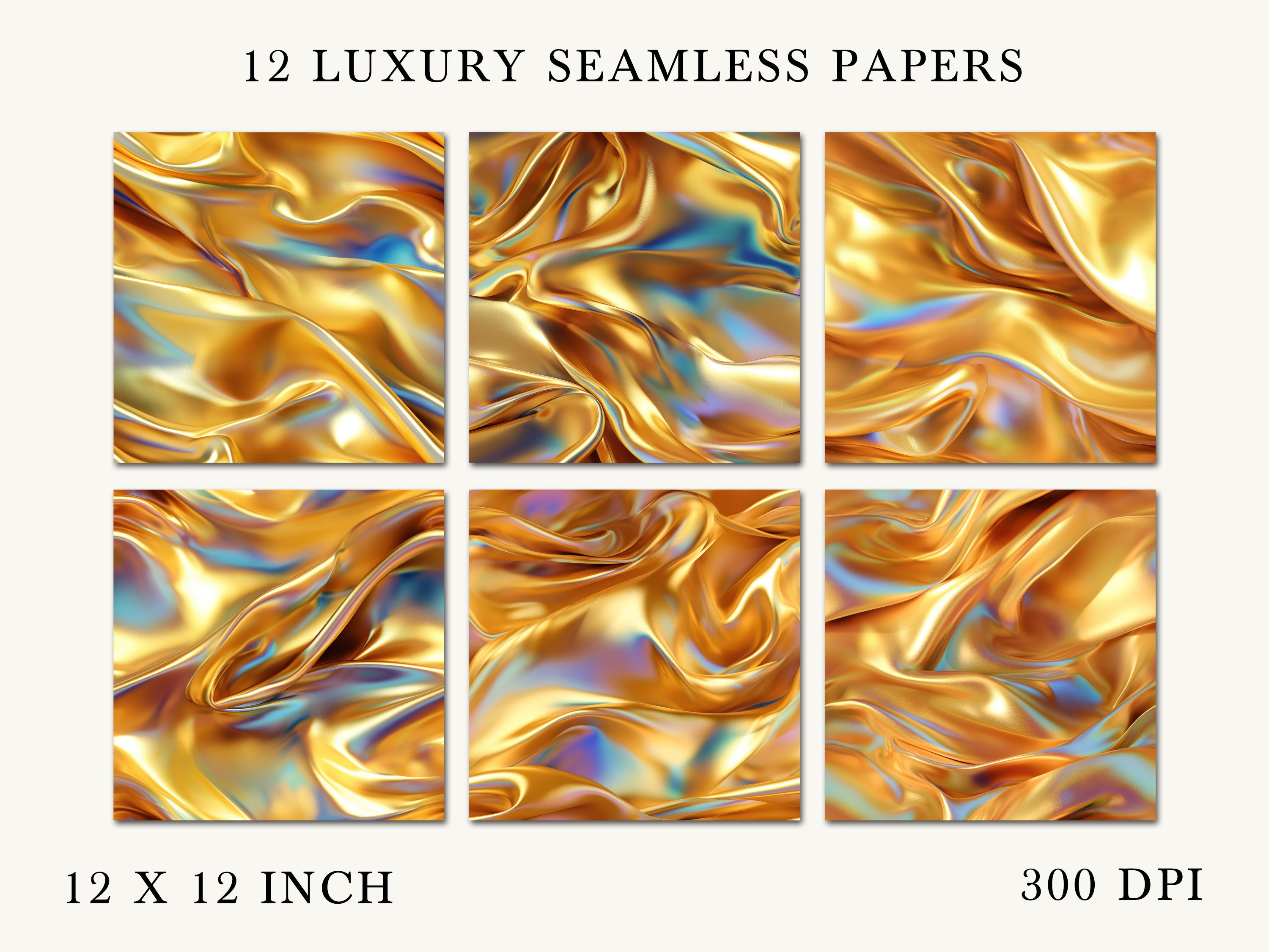 Holographic Gold Liquid Silk Seamless Digital Papers, Iridescent ...