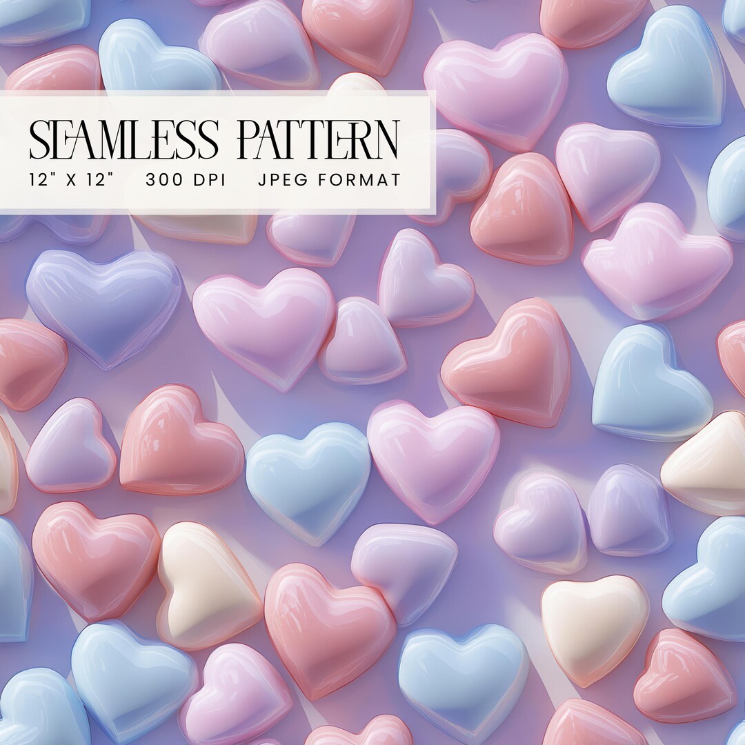 3D Candy Hearts Seamless Digital Paper, Pink Purple Heart Digital Paper ...