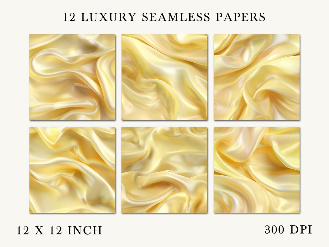 Pearl Yellow Liquid Silk Seamless Digital Papers, Iridescent Metallic ...